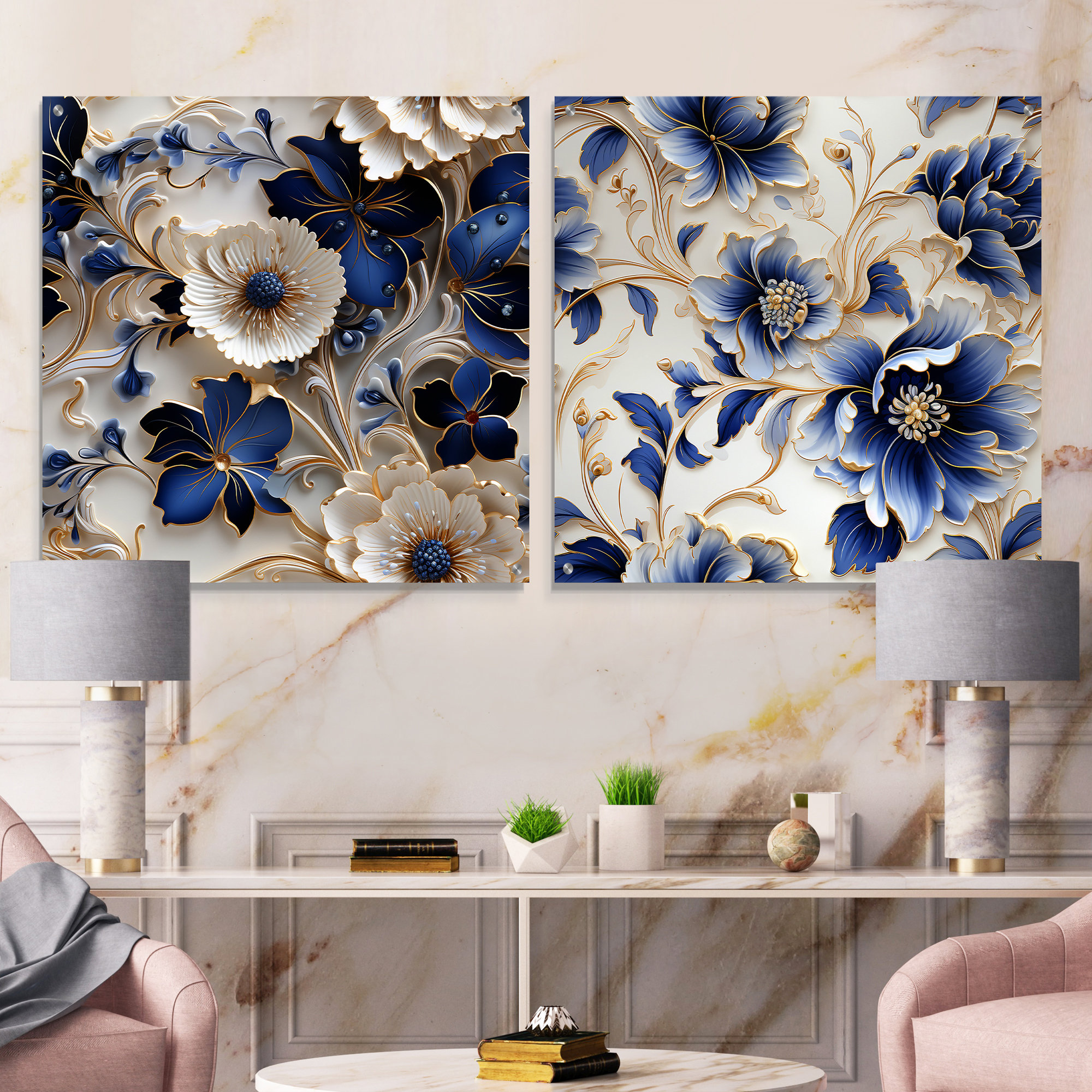 Design Art Cobalt Blue Filigree Victorian Pattern - Floral Acrylic Wall ...