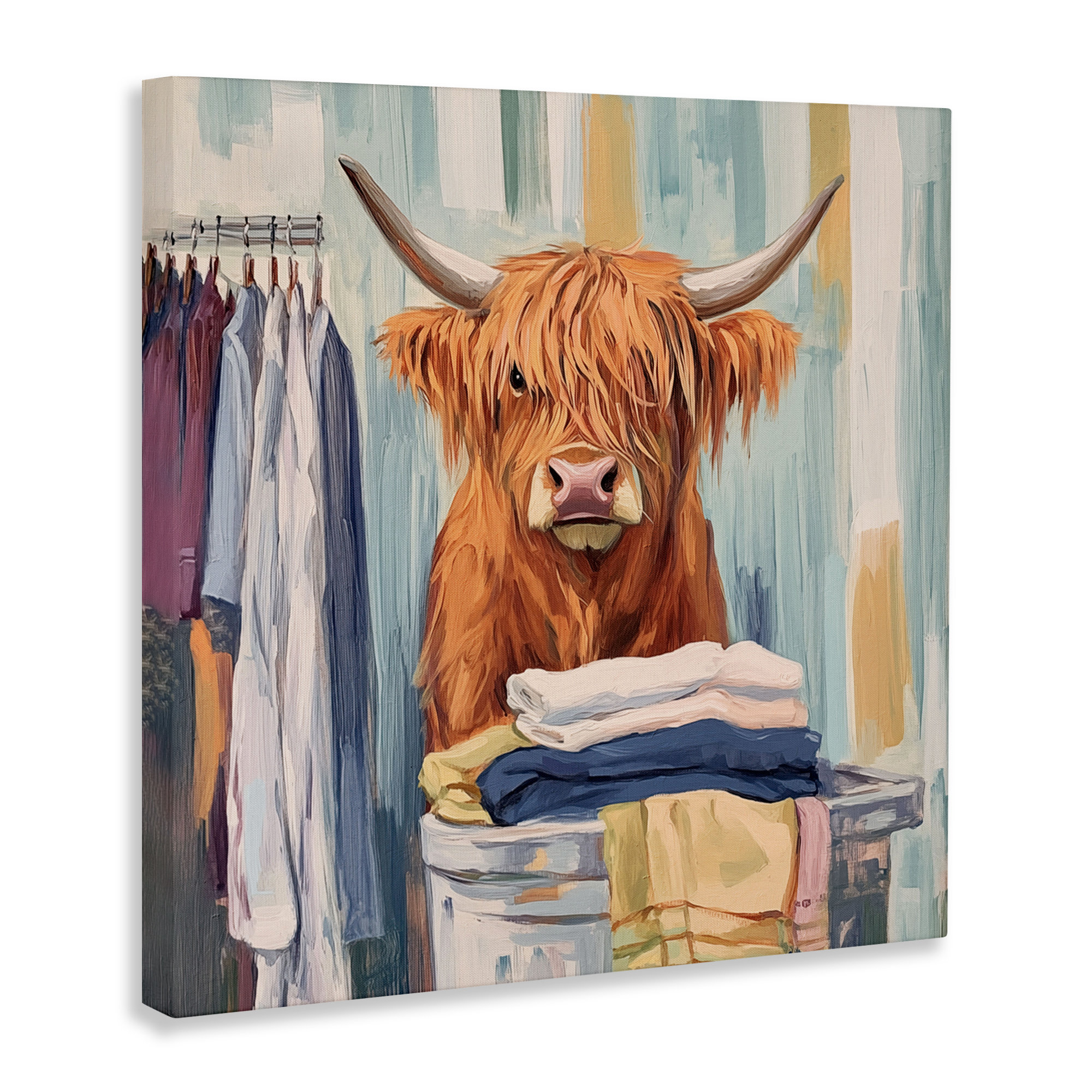 Ophelia & Co. Folding Fun Laundry Cow Canvas, design by Nina Blue | Wayfair