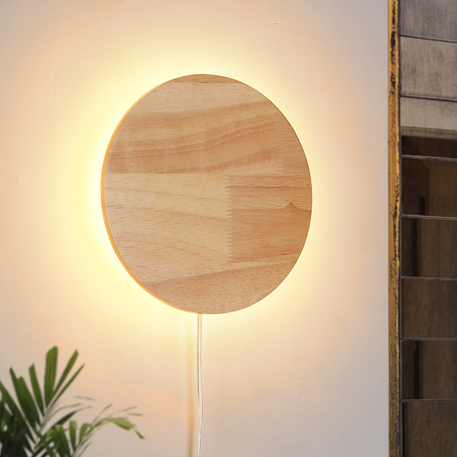 Wrought Studio™ Modern Plug-in Or Cordless Wall Sconces, Round Wood ...