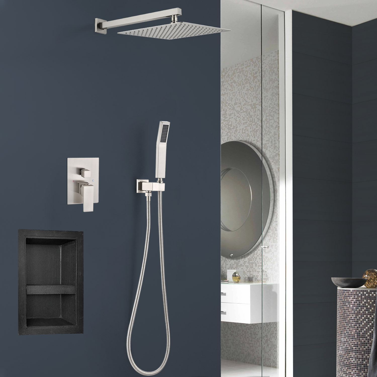 HHK HOME 1-Spray Patterns 11.8 In. Dual Fixed And Handheld Shower Head ...