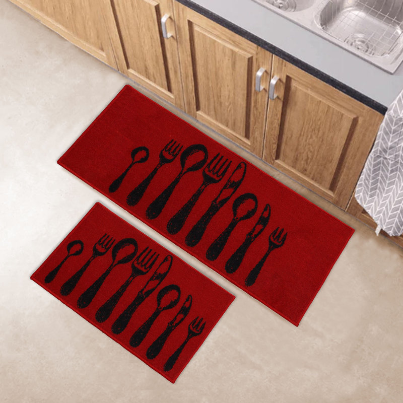 Evideco Luxurious Comfort Chef Kitchen Mat, Cutlery Design, Low-Profile ...
