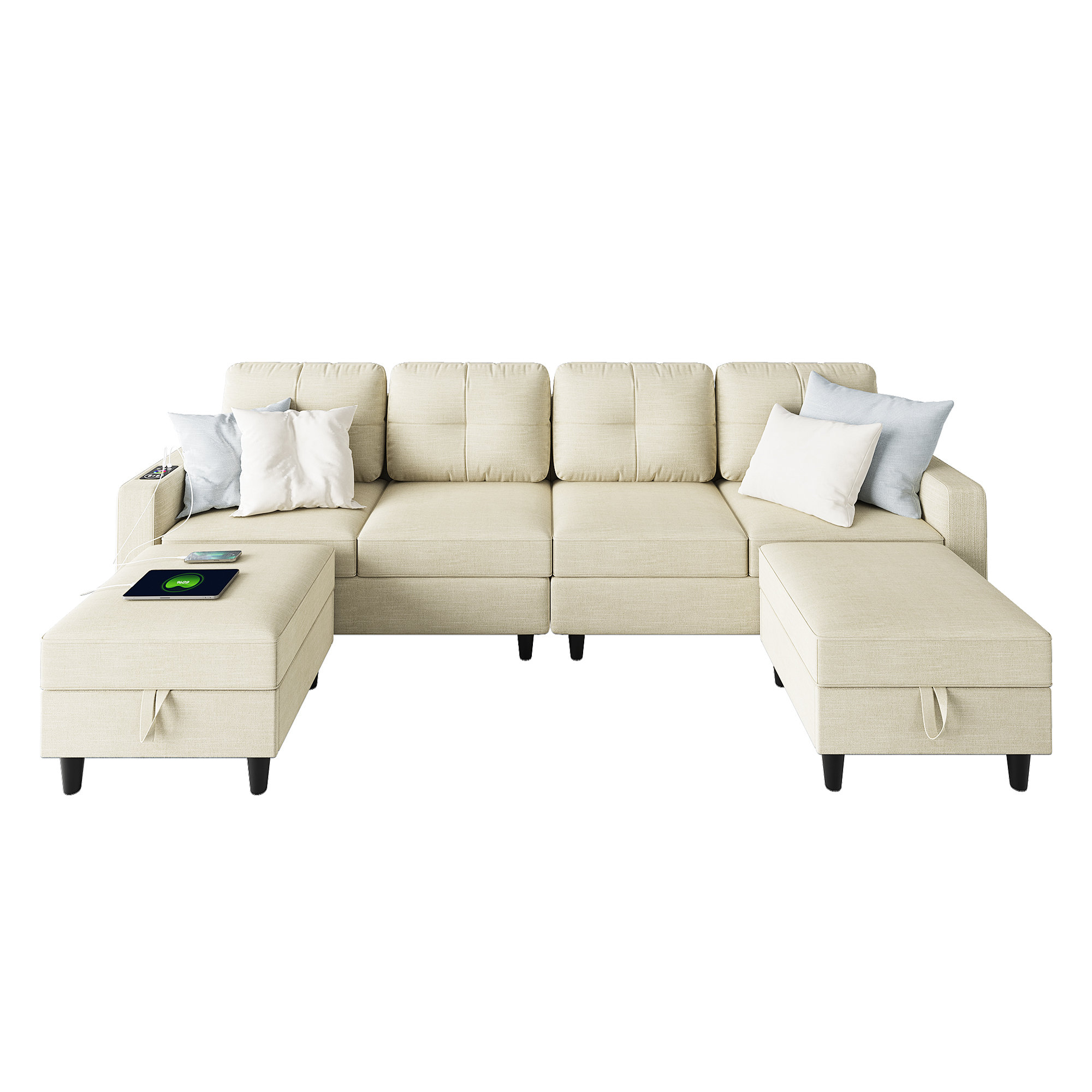 Ivy Bronx Convertible Sectional Sofa With Storage Ottoman, Usb Charging ...