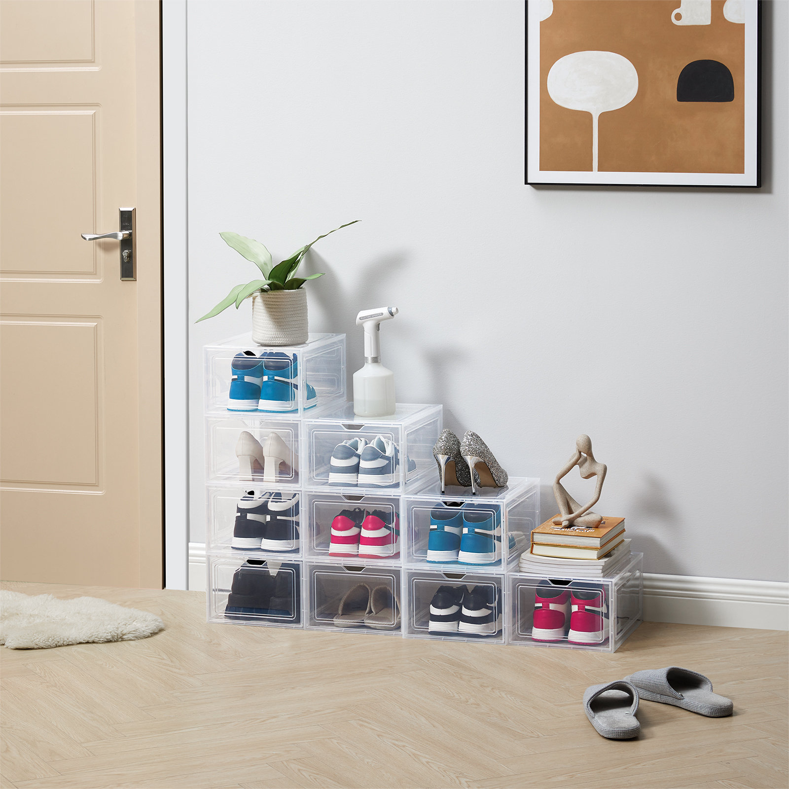 Rebrilliant 10 Pack Shoe Storage Box Clear Hard Plastic Sturdy Shoe ...