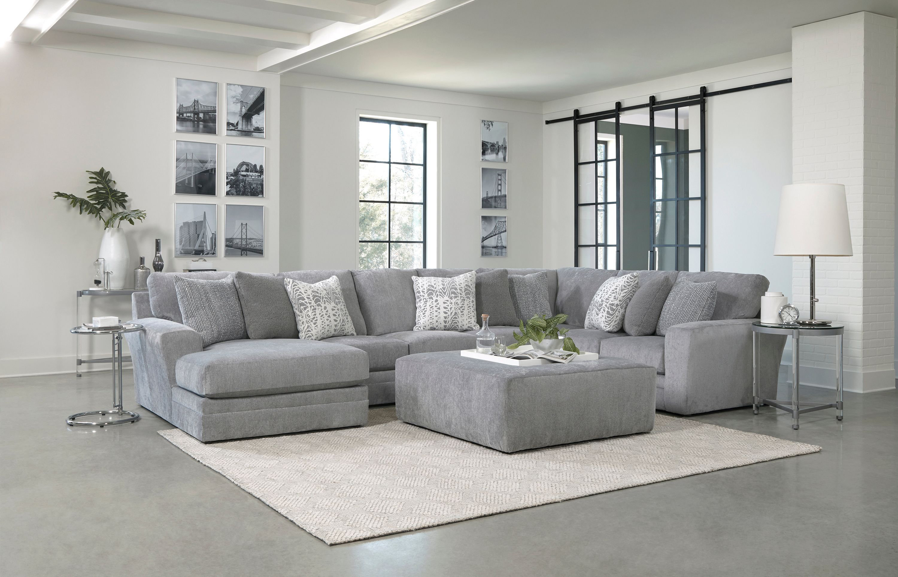 Hokku Designs Dhevan 4 - Piece Chenille Chaise Sectional with Ottoman ...