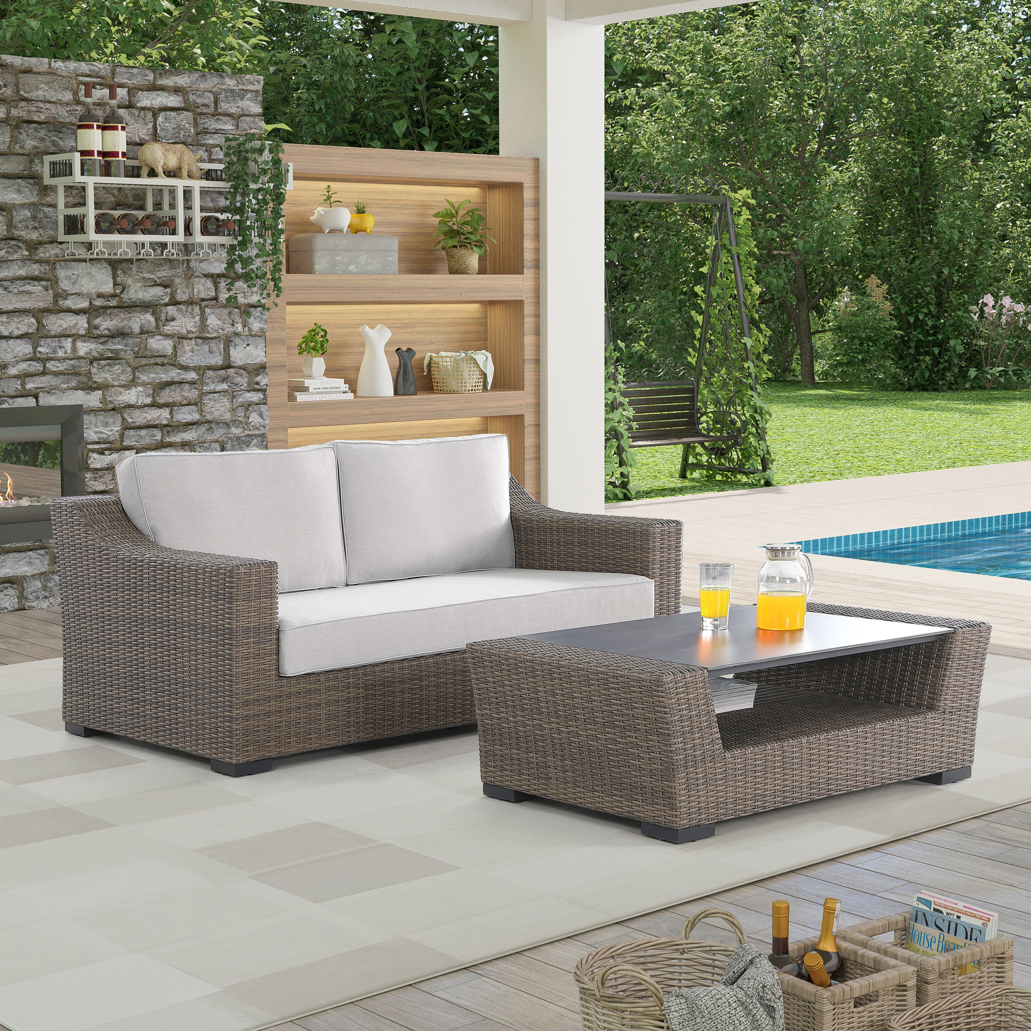 Red Barrel Studio Tymere 2-Piece Manhattan Rustic Wicker Loveseat And ...