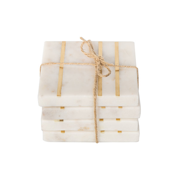Broome Gold Inlay Marble Square Coaster Set & Reviews | Birch Lane