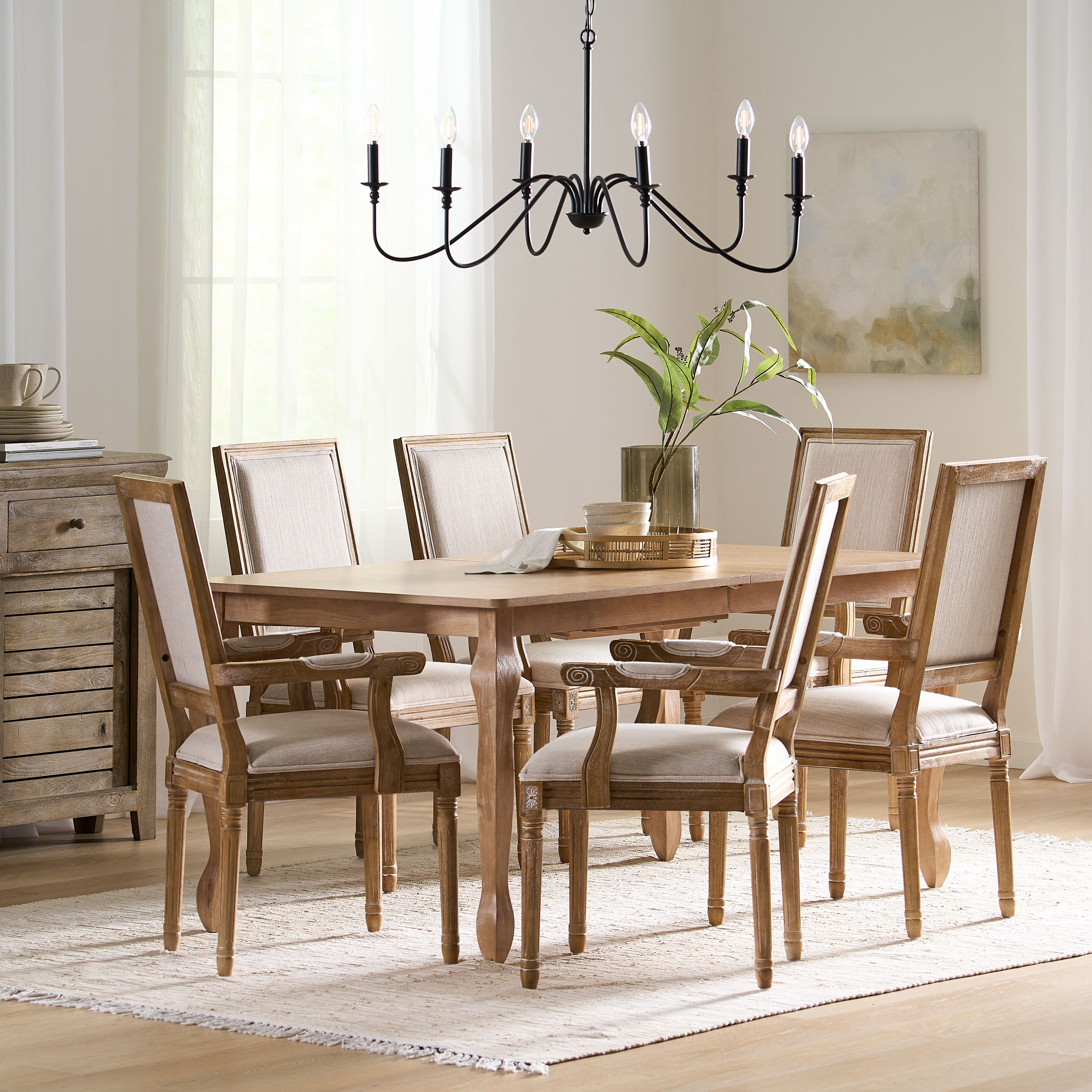 Ophelia & Co. Fescue Fabric And Rubberwood Expandable 7 Piece Dining ...