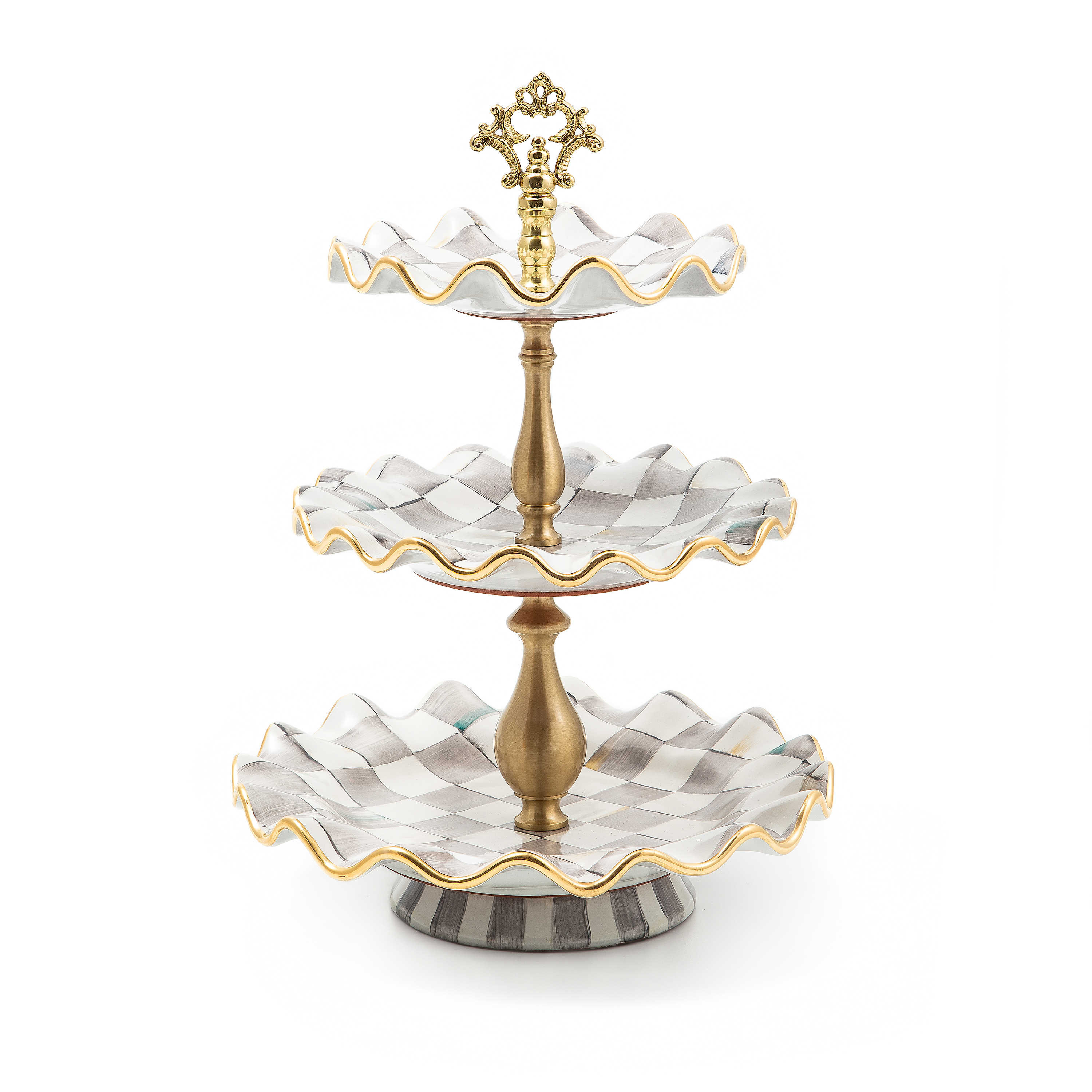 MacKenzie-Childs Sterling Check Three Tier Sweet Stand | Perigold