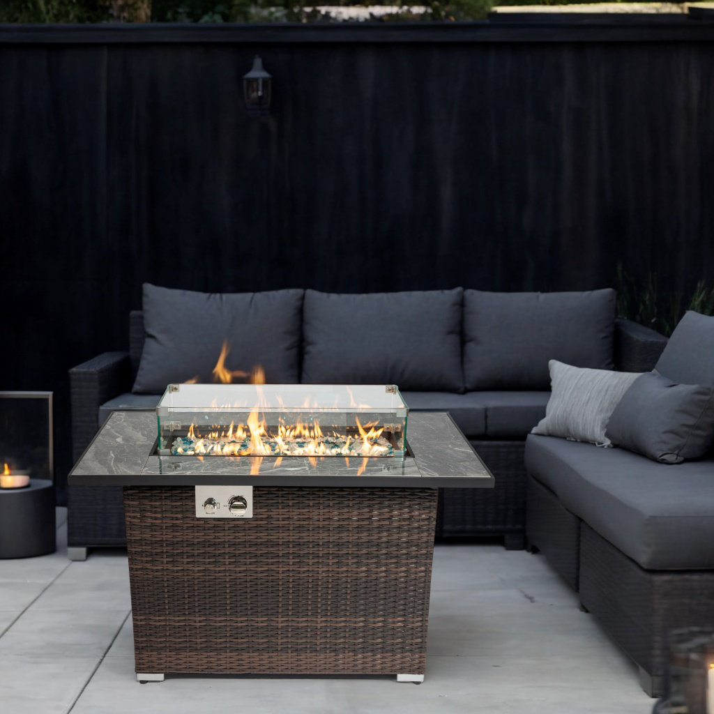 Brayden Studio 43.5 In. Rectangular Rattan Propane Fire Pit Table ...