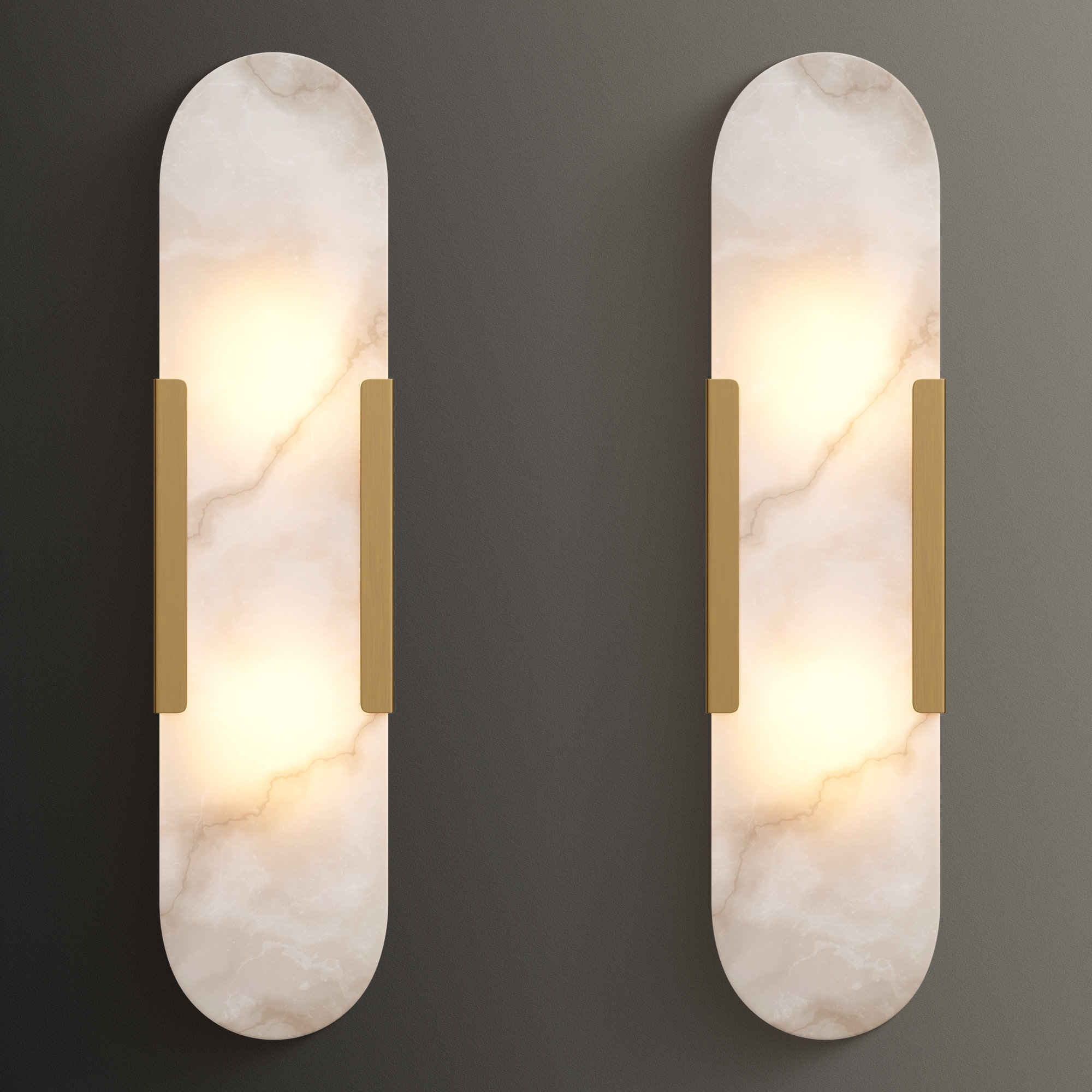 Orren Ellis Anjuta Brass/ Natural Alabaster Wall Sconces for Bathroom ...