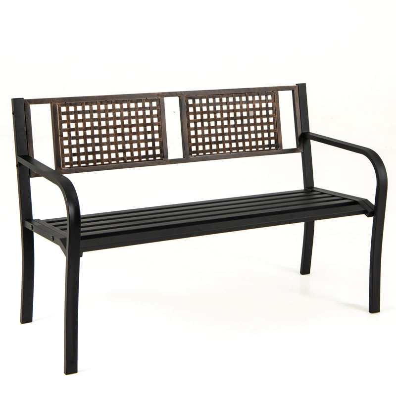Ebern Designs 50" Outdoor Metal Park Bench With Rattan-like Backrest ...