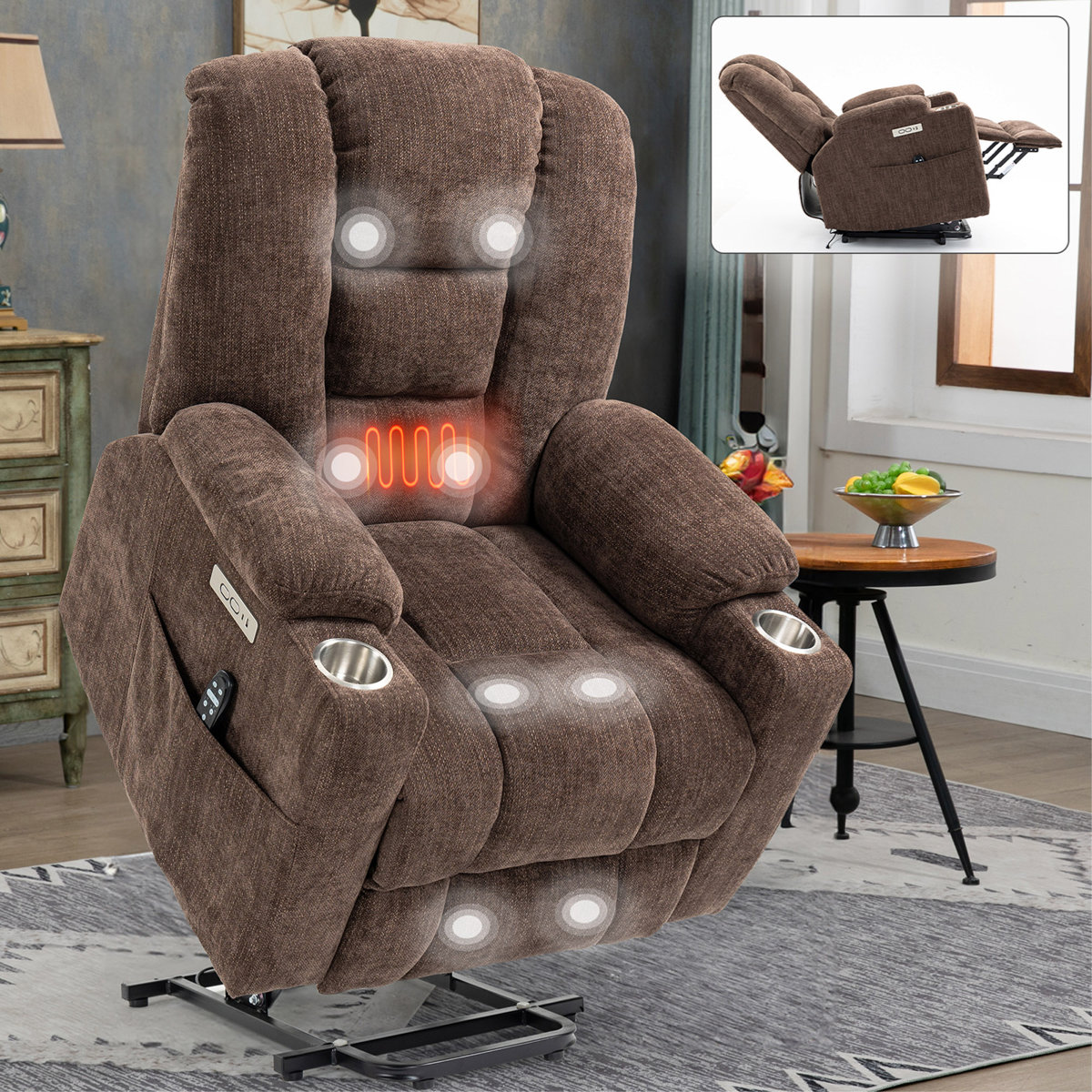 Latitude Run® Large Power Lift Recliner Chair With Massage And Heat For ...