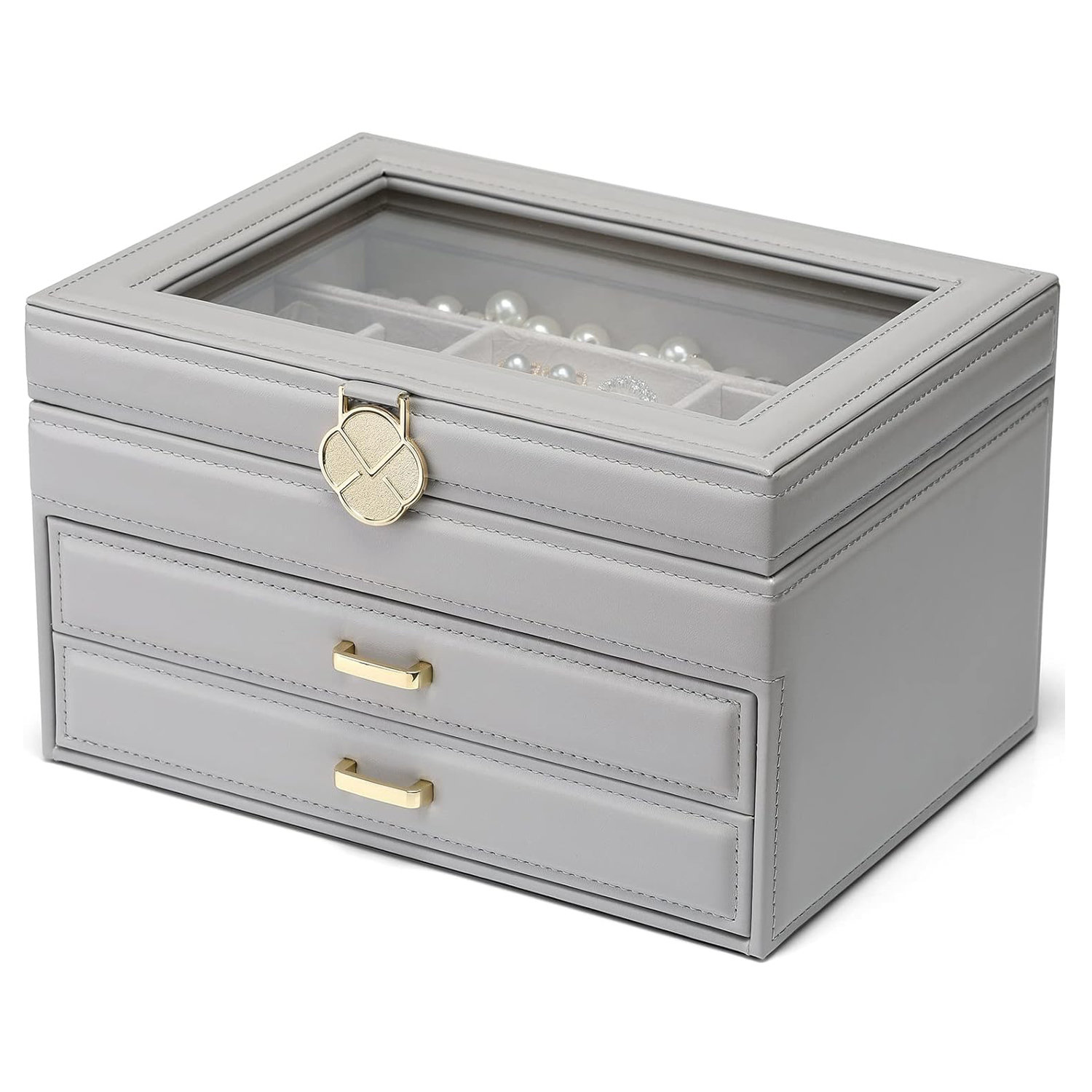 Red Barrel Studio Jewelry Organizer 3 Layer Glass Jewelry Boxes with 2 ...