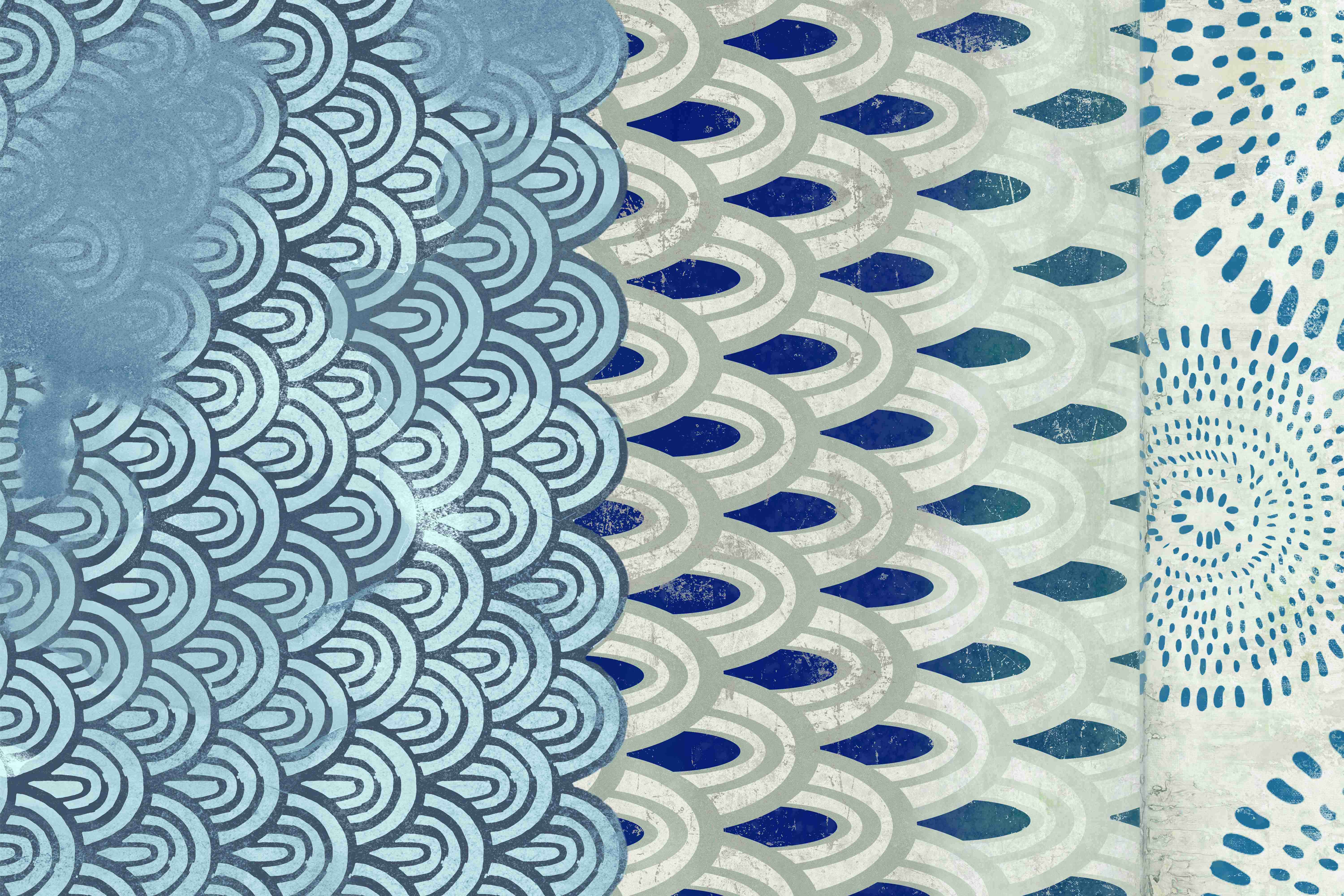 Bungalow Rose Blue Gray Patterns - Wrapped Canvas Graphic Art | Wayfair