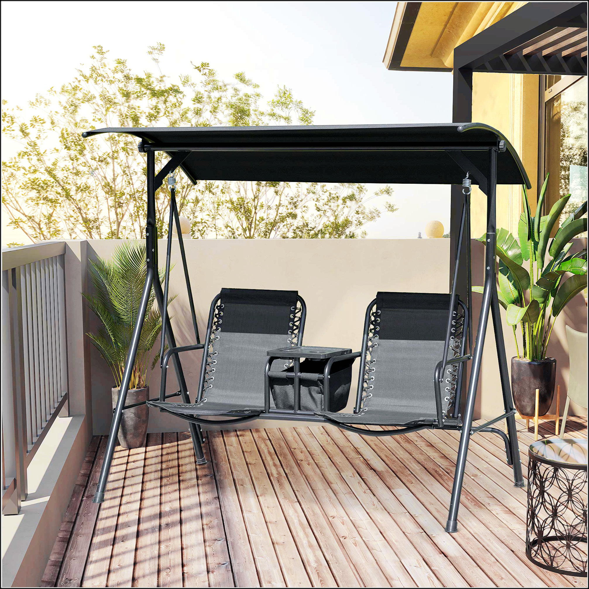 Arlmont & Co. 2-Seat Patio Swing Chair,Outdoor Canopy Swing Glider with ...