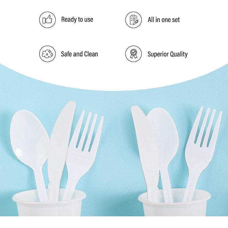 MT Products Disposable White Cutlery Set Individually Wrapped | Wayfair
