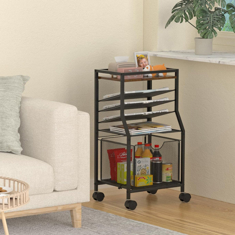 AMIZOY Rolling File Cart,6-Tier Under Desk Organizer on Lockable Wheels ...