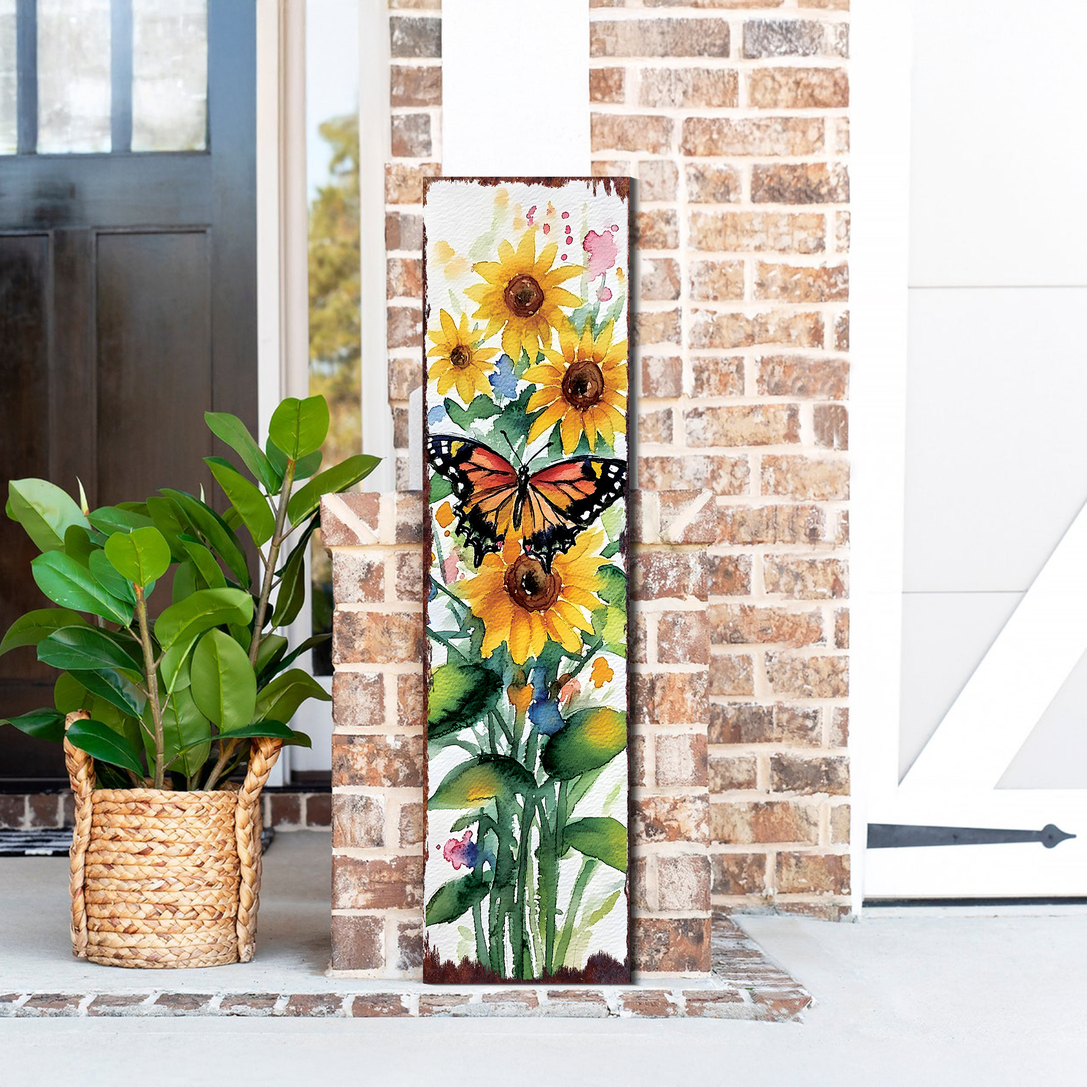 August Grove® Summer Watercolor Monarch Butterfly with Sunflower Porch ...