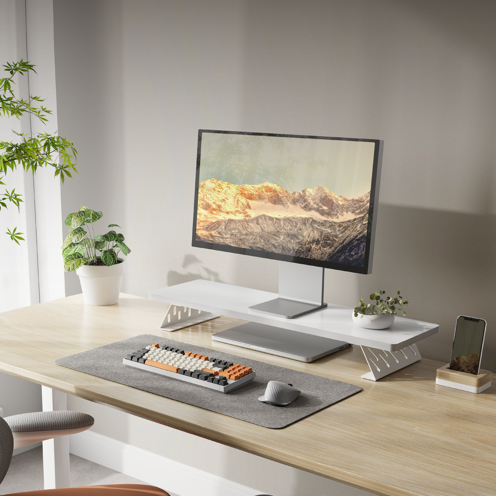 17 Stories 32 inch Desk Top Monitor Stand for 2 Monitors | Wayfair