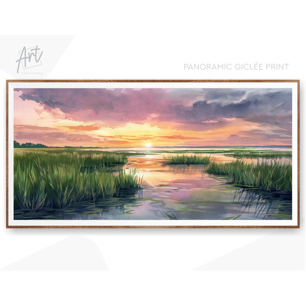 ART TERRITORY Marsh Sunset, Watercolor Marsh Painting Print, Extra ...