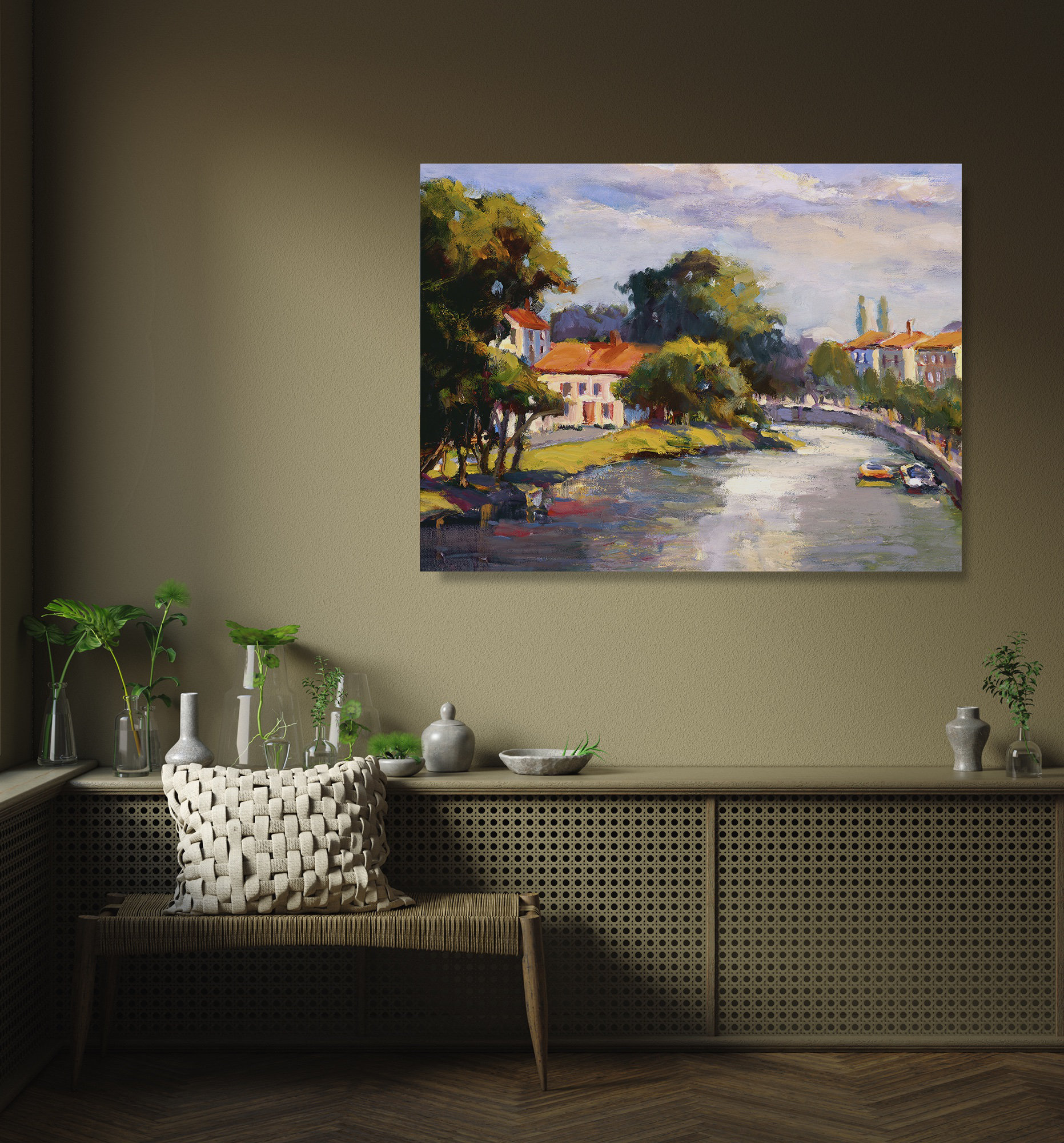 Red Barrel Studio® French Village With Canal - Artist Enhanced Canvas ...