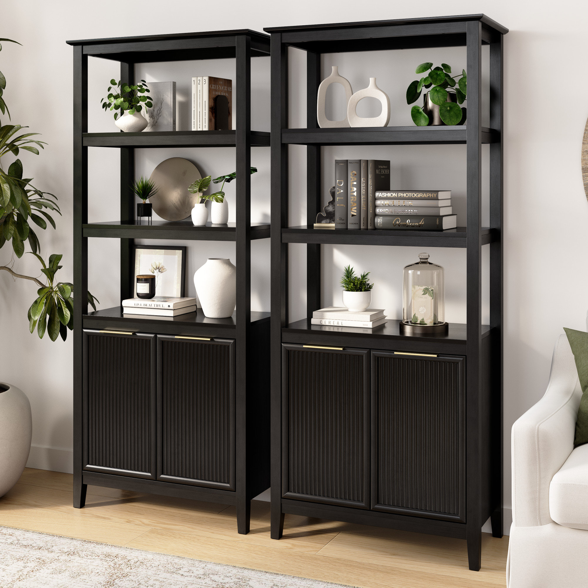 Ebern Designs Bush Home Camille Fluted 5 Shelf Bookcase With Doors ...