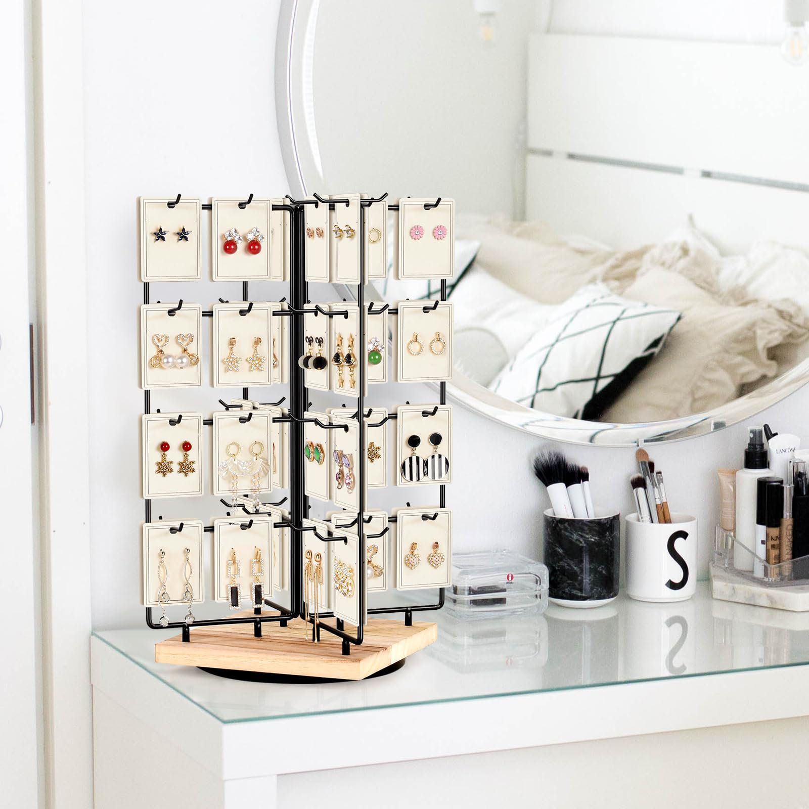 Rebrilliant 360° Rotating Wooden Earring Display Stand With 64 Hooks ...