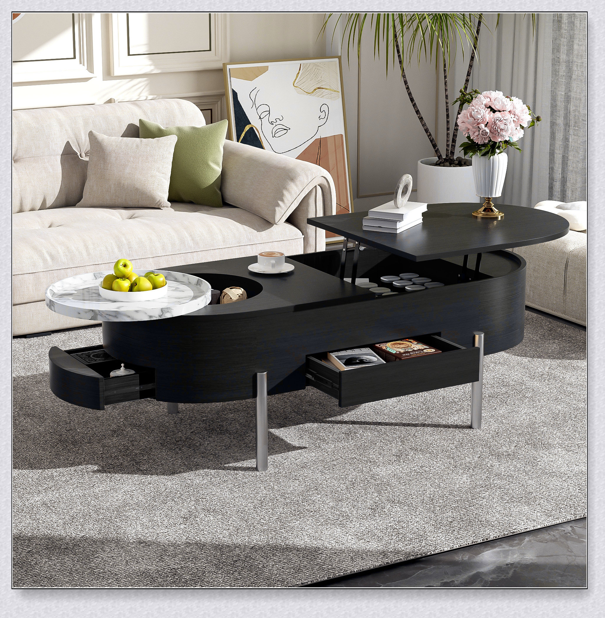 Ivy Bronx Lift Top Coffee Table With 360-Degree Rotating Tray, Hidden ...