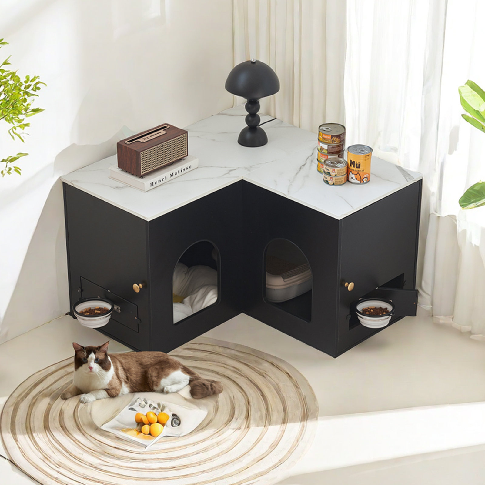 Tucker Murphy Pet™ Modern Corner Cat Litter Box Cabinet For 2 Cats ...