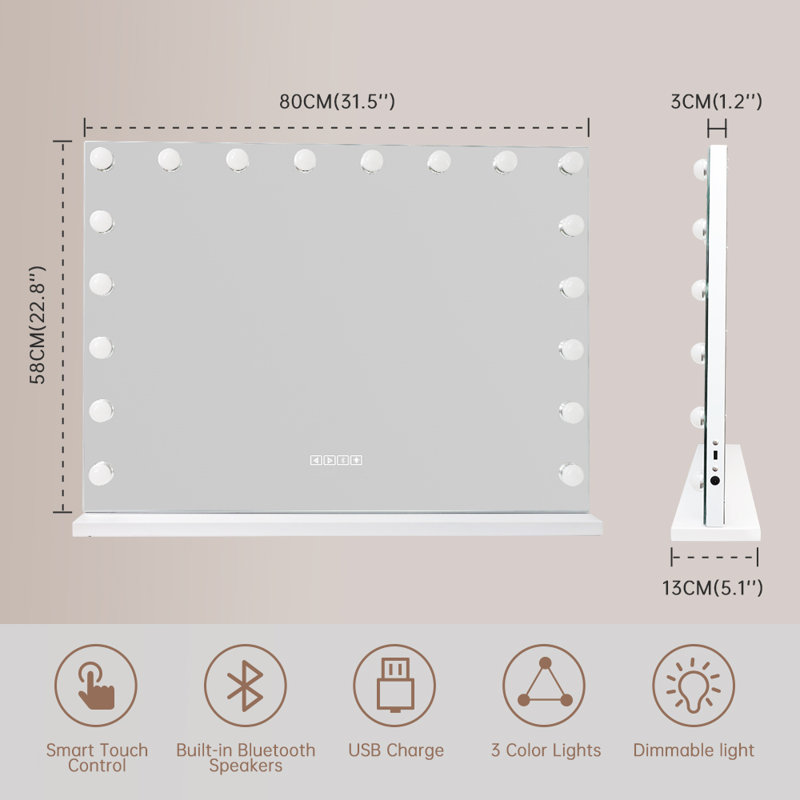 Blue Elephant Vanity Rectangle Bluetooth LED Metal Mirror & Reviews ...
