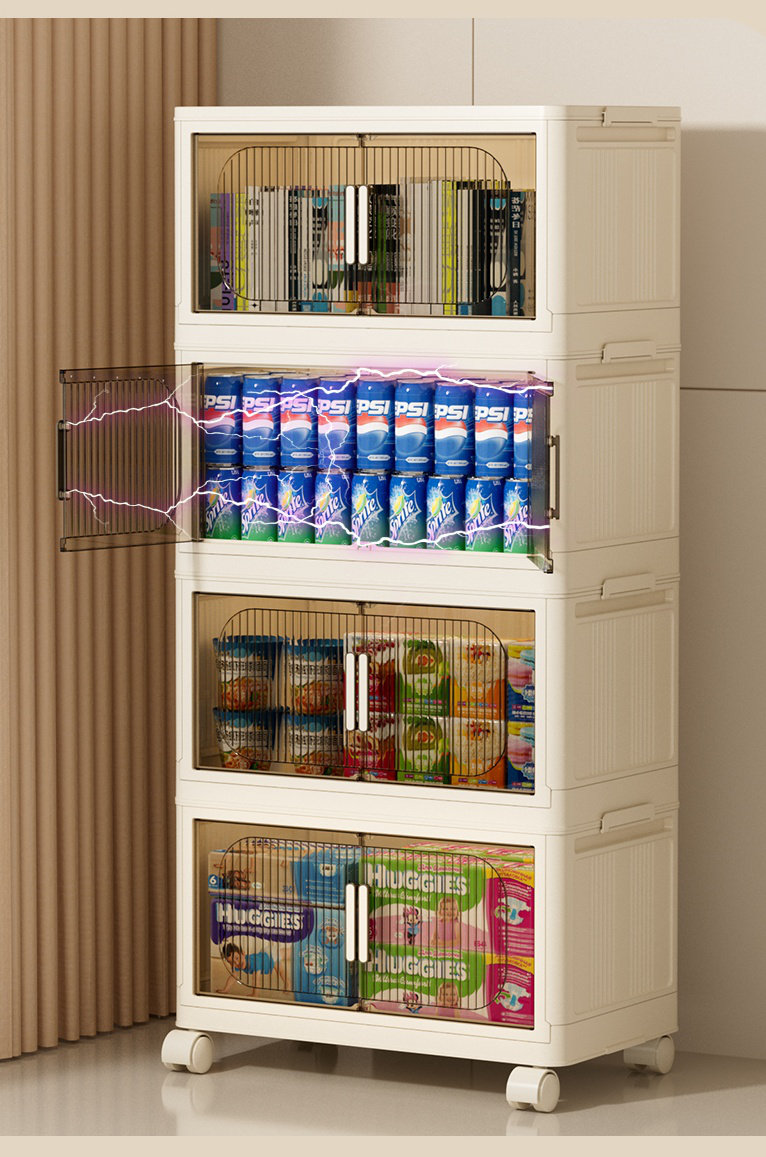 Kozart 4-layer collapsible storage bins with magnetic doors,plastic ...