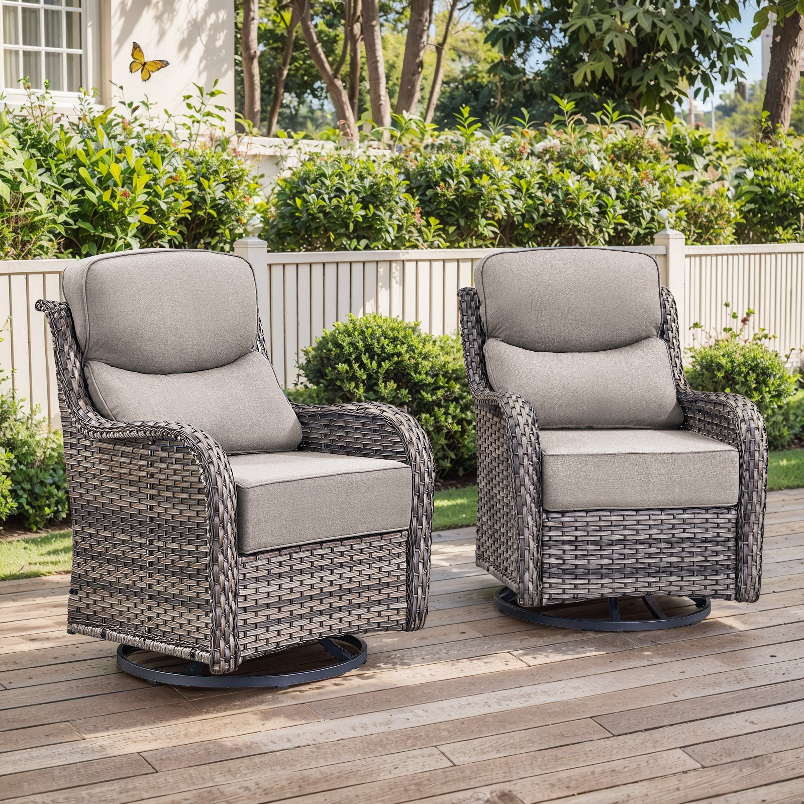 Hummuh Carolina Outdoor Patio Wicker Swivel Glide Rocker Chair With 6 ...