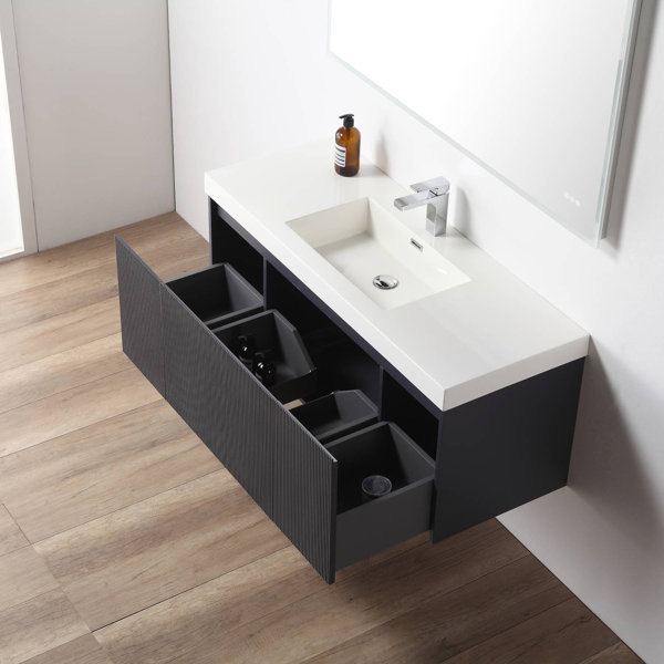 Mercer41 Lucella 48'' Wall-Mounted Bathroom Vanity with Single Acrylic ...