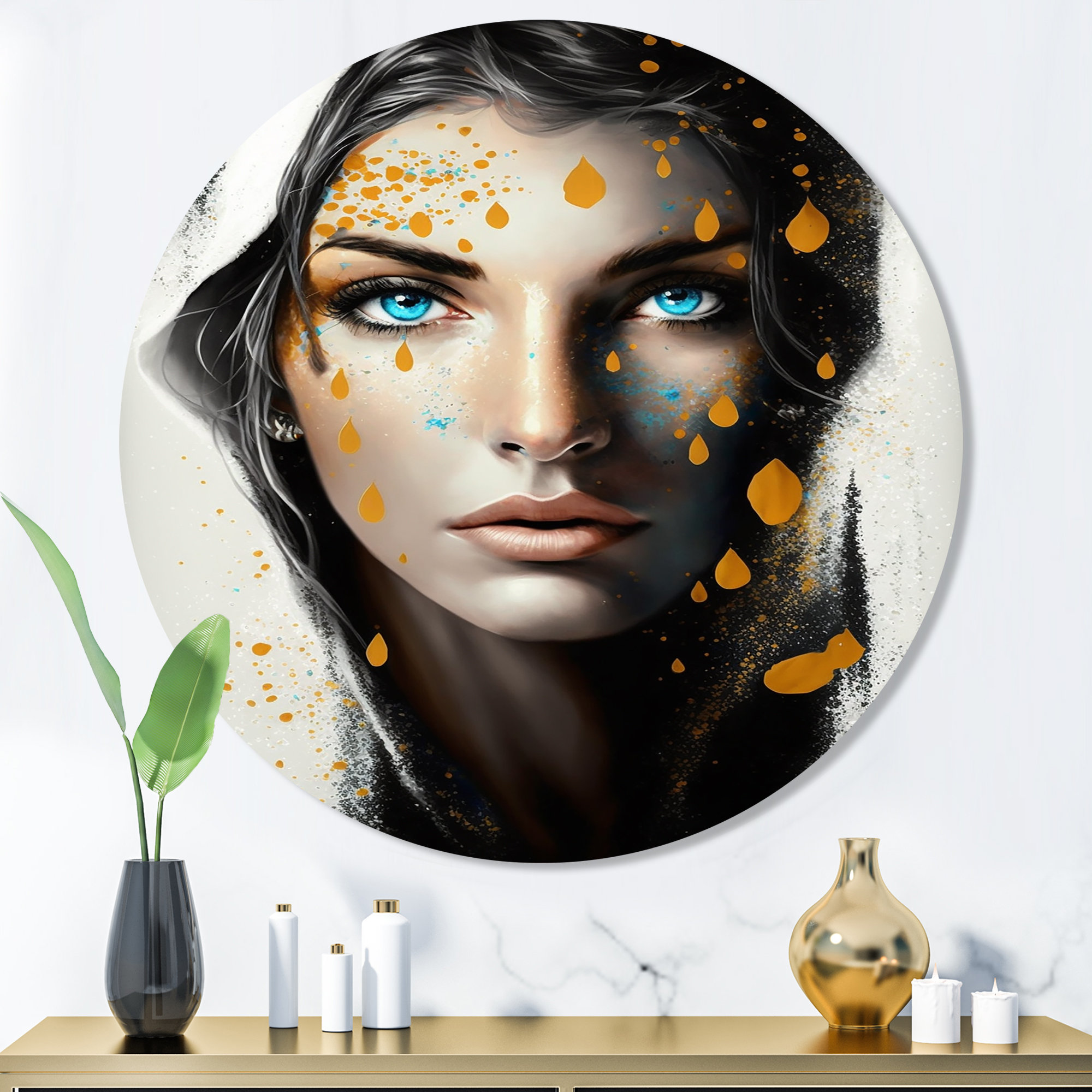 Mercer41 Fierce Blue Female Eyes I - Woman abstract Round Metal Wall ...