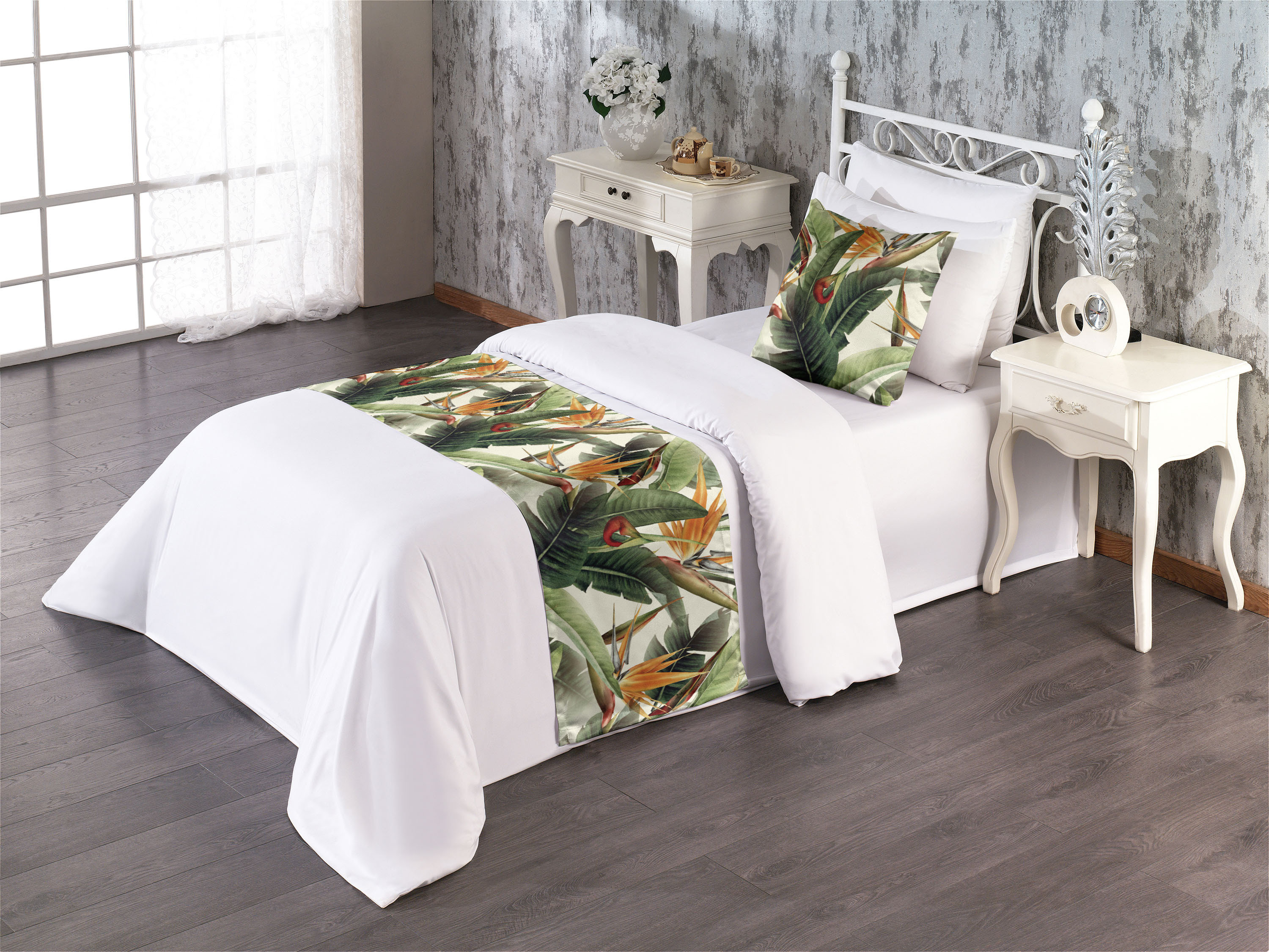 Ambesonne Exotic Bed Runner Set Bird Flowers Tropical Design Marigold ...