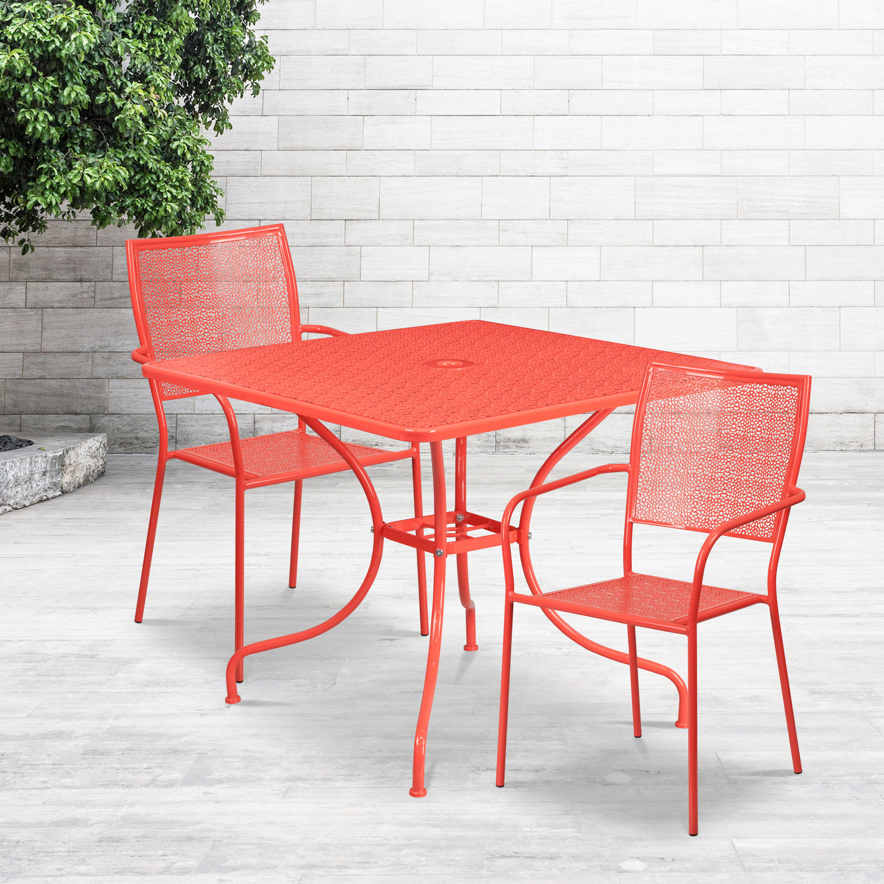 Latitude Run® Janeth 35.5'' Square Indoor-Outdoor Steel Patio Table Set ...
