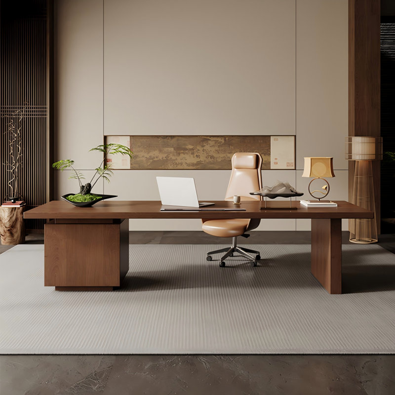 Tha Dream Team Retro Brown Solid Wood Rectangular Office Desk | Wayfair