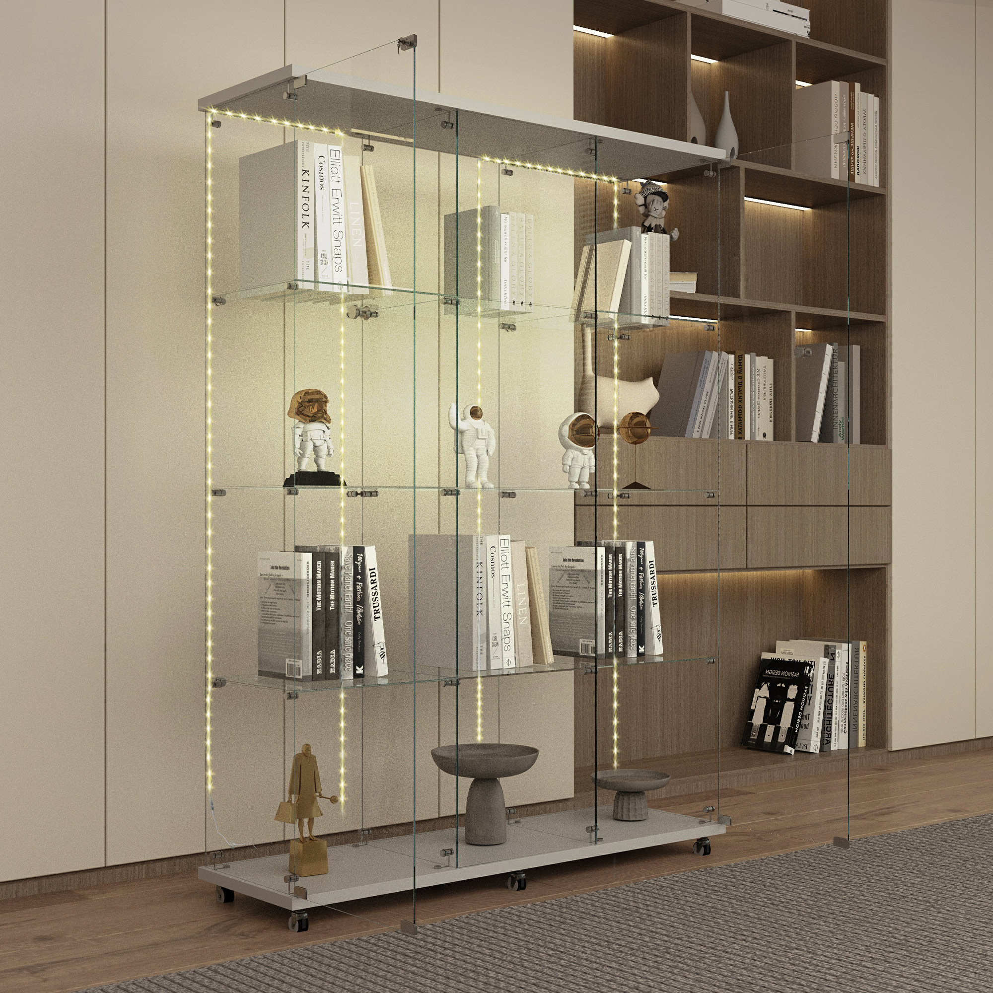 Hokku Designs Tempered Glass Display Cabinet with LED Light Strip, 4 ...
