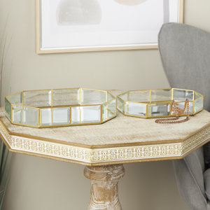 Mercer41 Glass Beveled Wide Octagon Decorative Clear Jewelry Box with ...