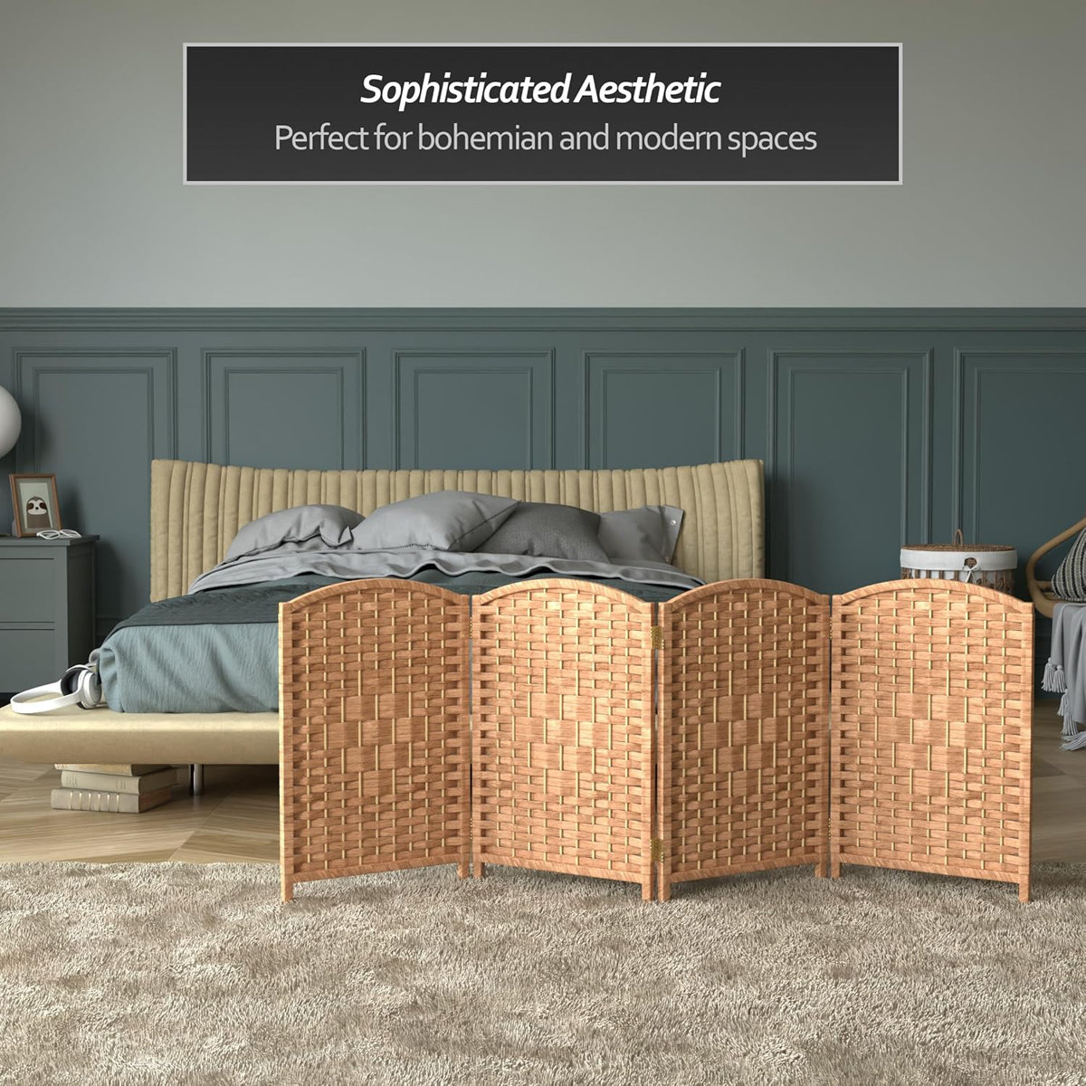 Ophelia & Co. 2 Ft. Short Diamond Weave Fiber Folding Screen - 4 Panel ...