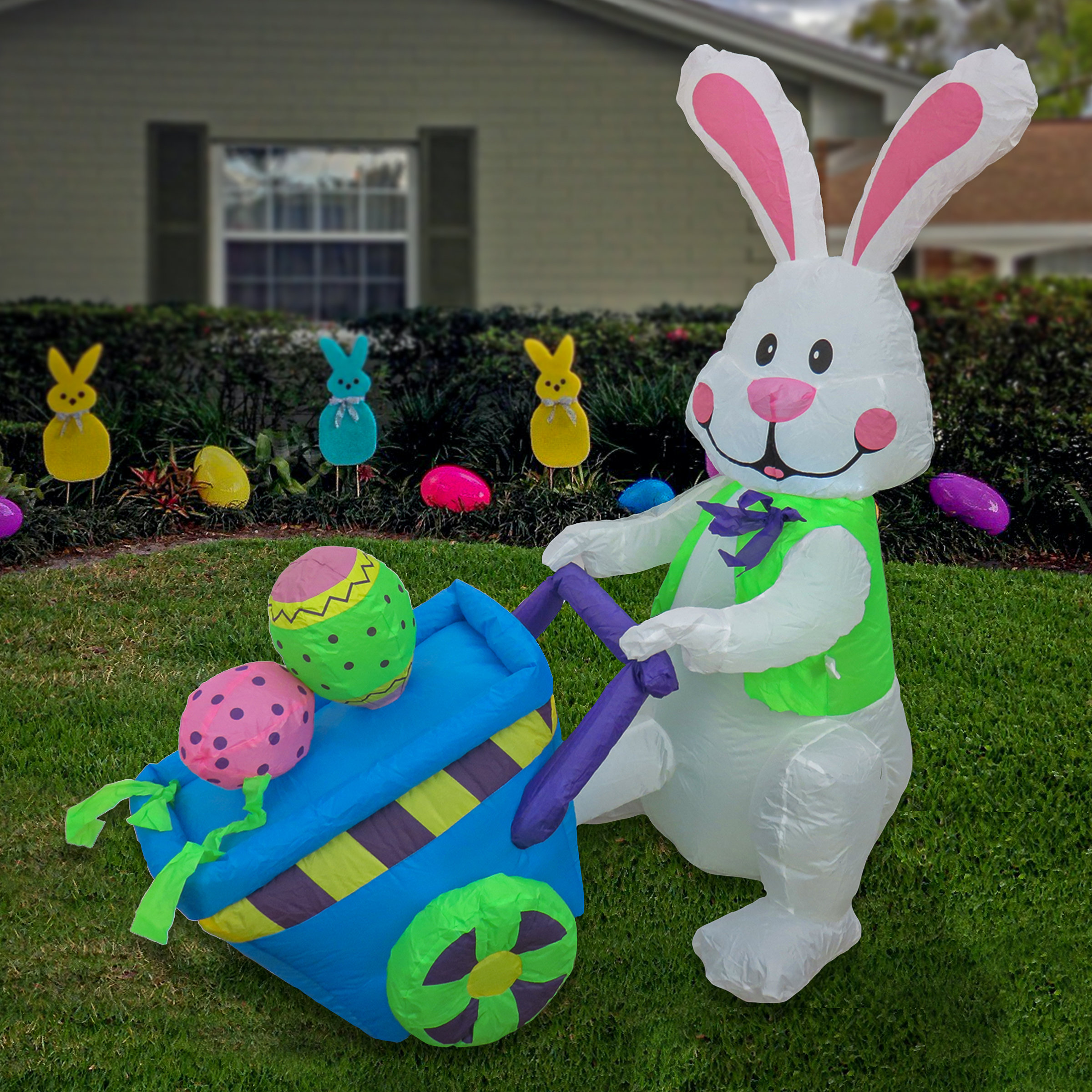The Holiday Aisle® 48" Inflatable Easter Bunny with Wheelbarrow | Wayfair