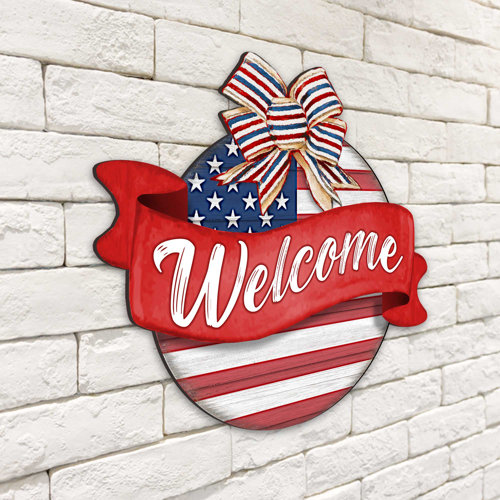 August Grove® Crabill American Flag Welcome Sign | Wayfair