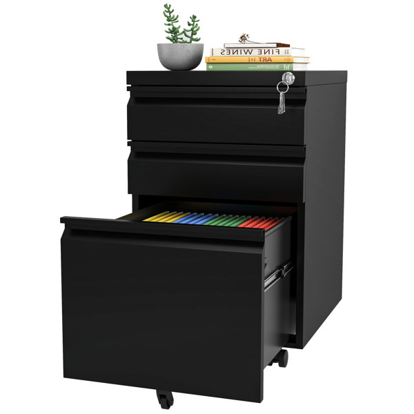 Inbox Zero 3-Drawer Mobile File Cabinet with Lockable Drawers and ...