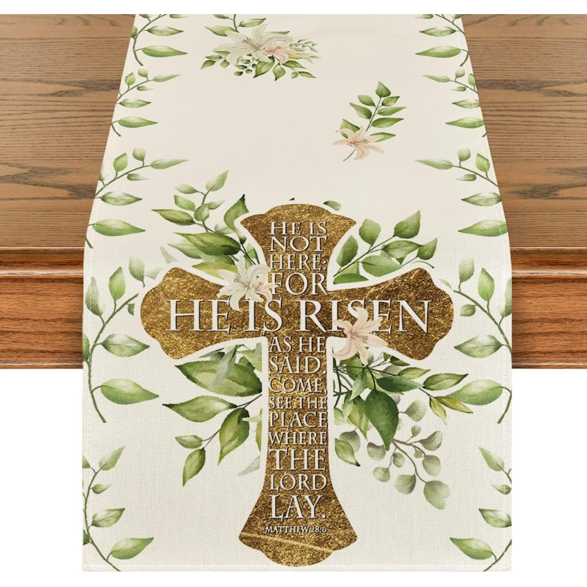 The Holiday Aisle® He Is Risen Easter Table Runner, Spring Seasonal ...