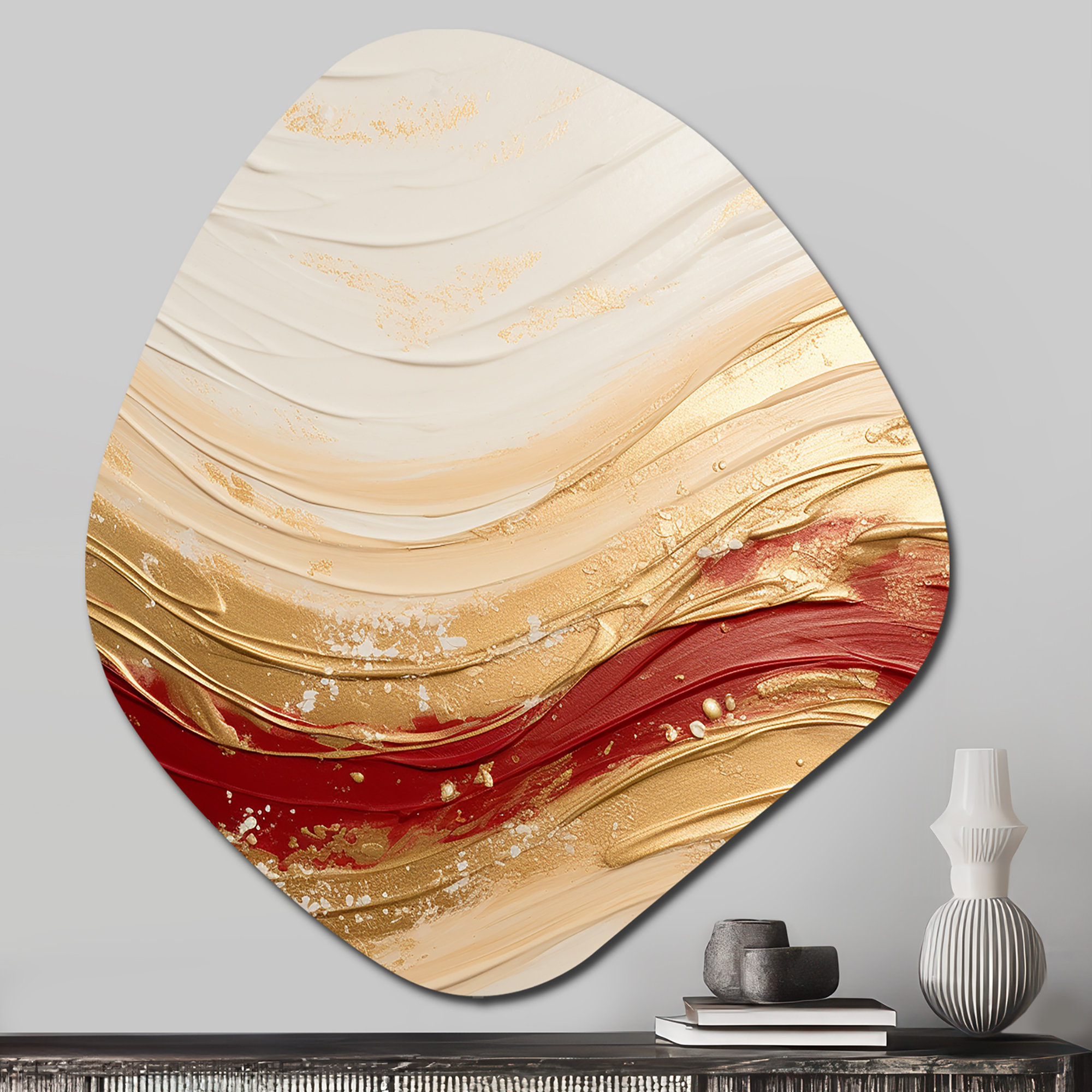 Mercer41 Nahzier Gold And Red Soft Wave Fusion - Abstract Shapes ...