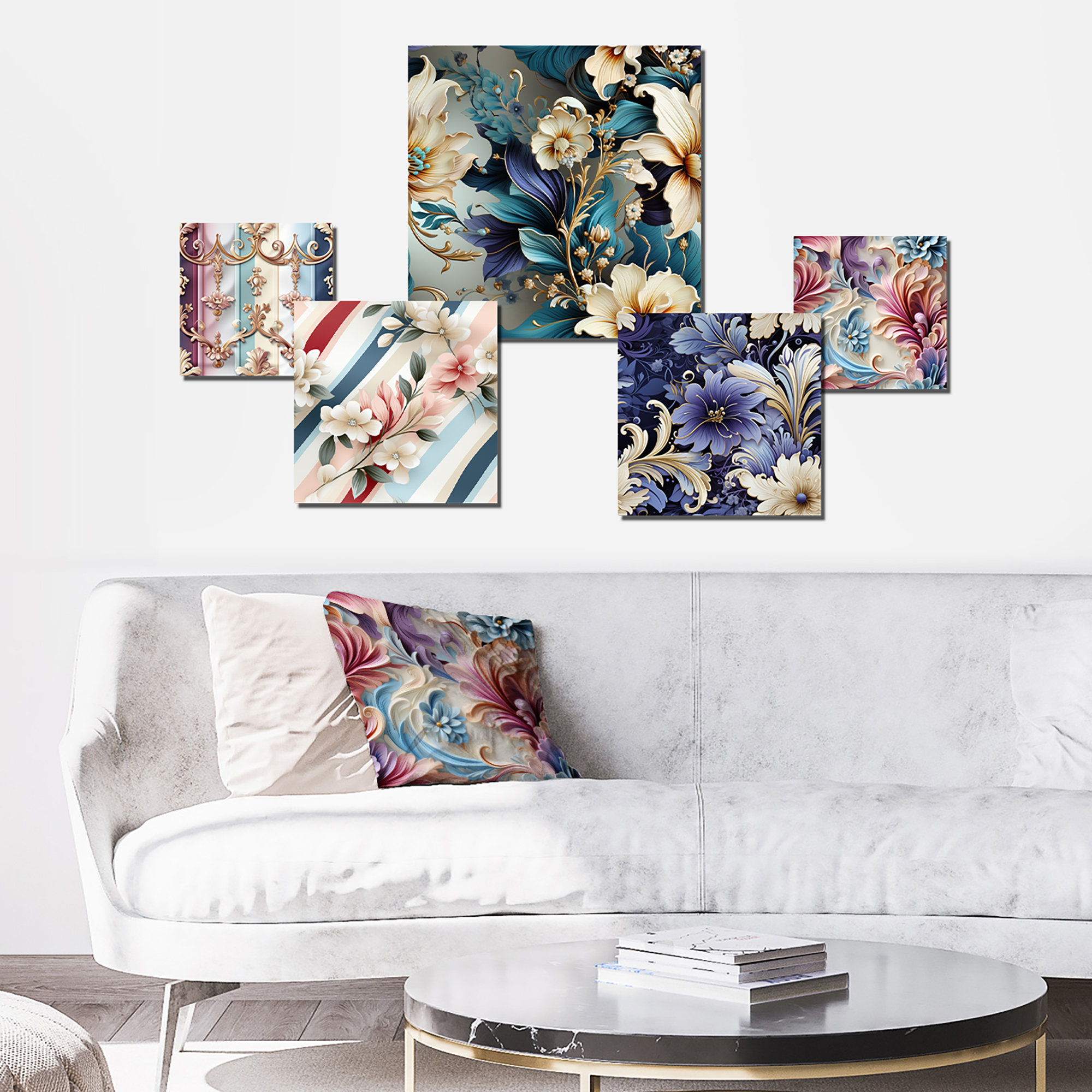 Design Art Royal Striped Embrace Pattern - Abstract Wall Art Set Of 5 ...