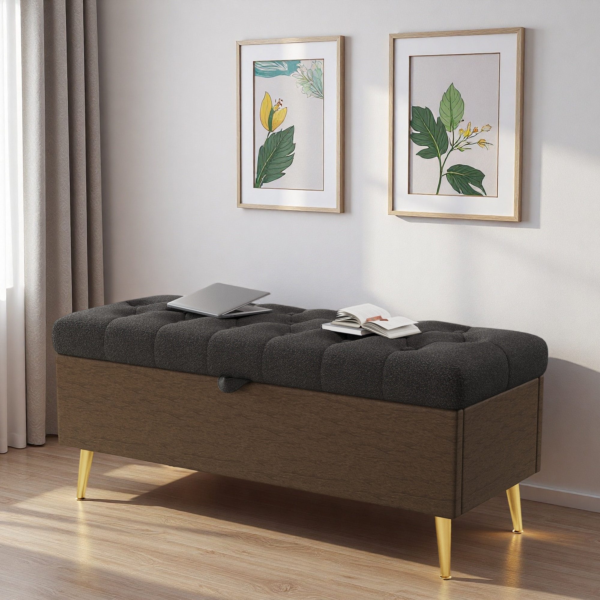 Latitude Run® Modern Ottoman Bench With Ample Storage Space, Tufted ...