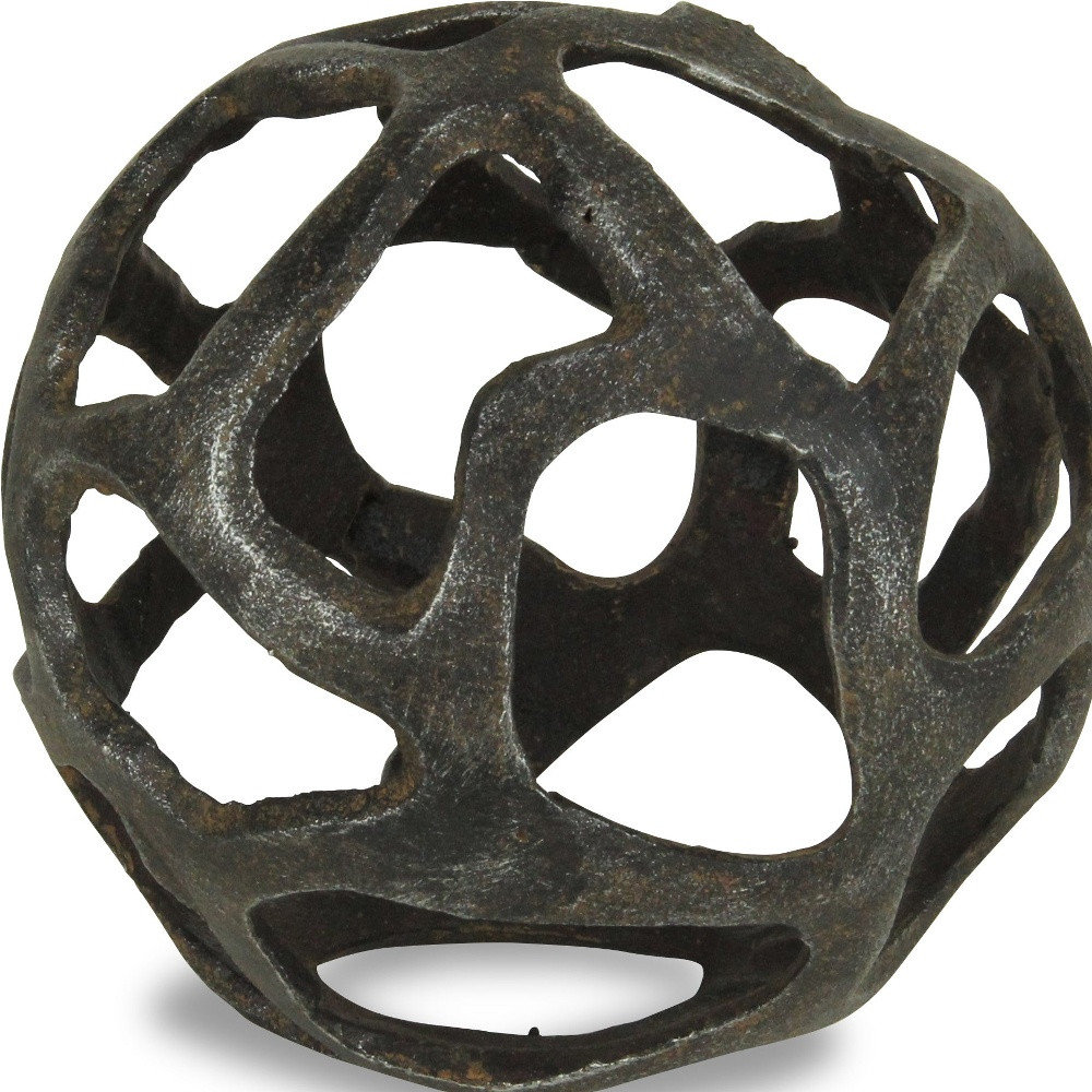 17 Stories 6" Natural Black Cast Iron Abstract Decorative Orb | Wayfair