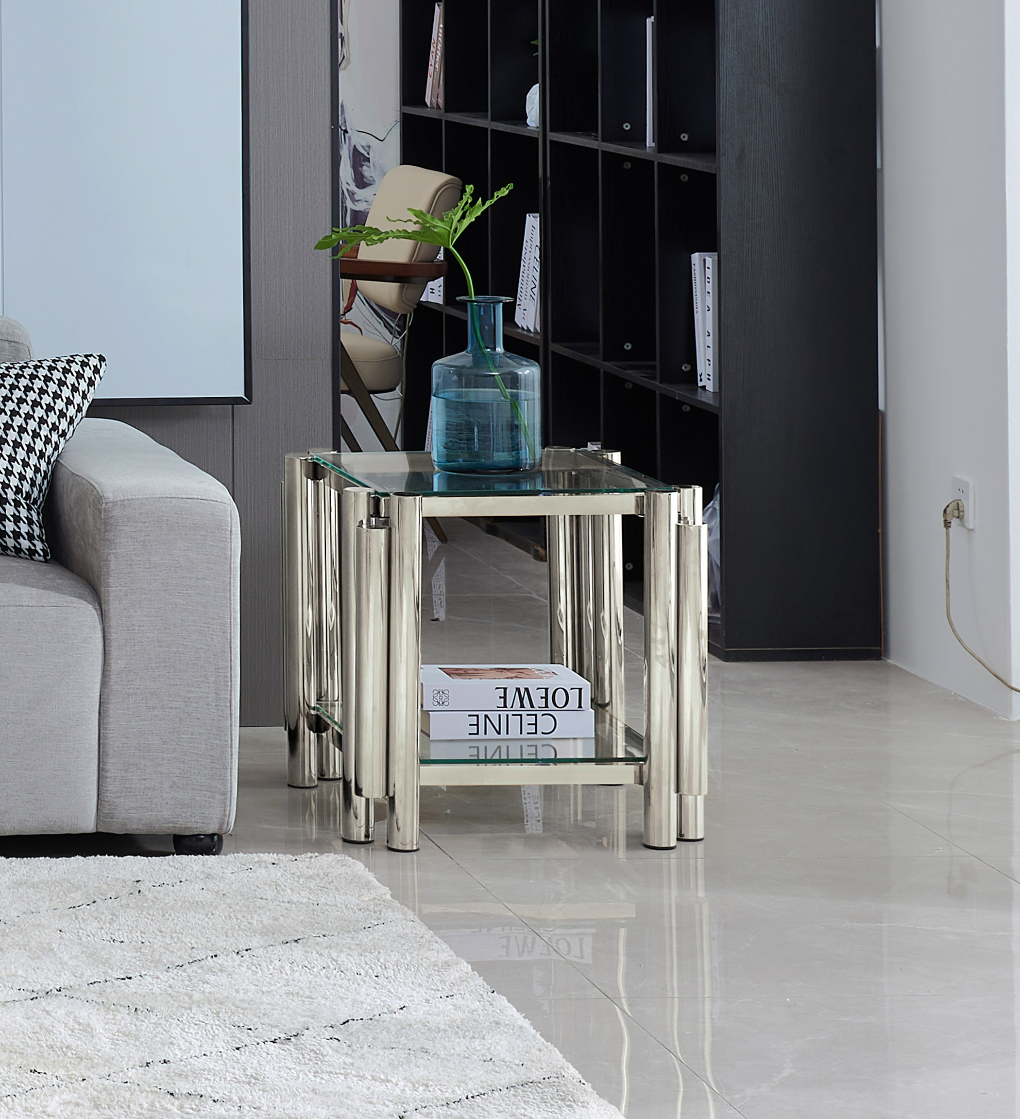 Ivy Bronx 20 Inch Square End Table, Modern Stainless Steel End Table ...