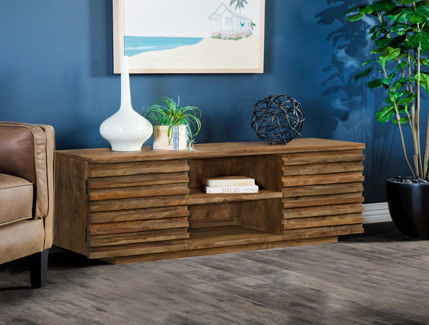 Millwood Pines Caleesi 57.6" W Solid Wood Media Console in Natural ...